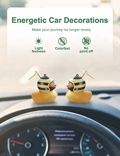 Duck Toy Car Decorations, Rubber Duck Car Ornaments for Dashboard, Yellow Duck Bike Bell with Propeller Helmet & Horn Light for Kids, Adults, Men, Women (Bee)