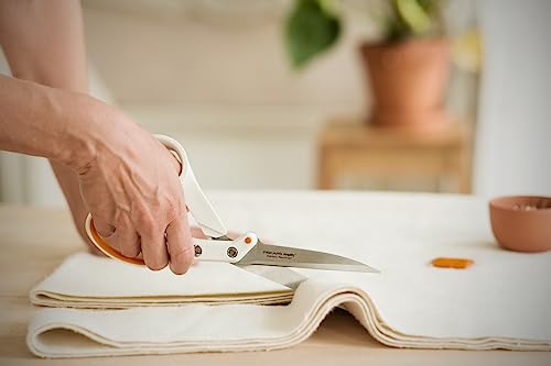 Fiskars Razor Edge All Purpose Scissors, Length: 24 cm, Stainless Steel Blade/Plastic Handles, White/Orange, Amplify, 1005225