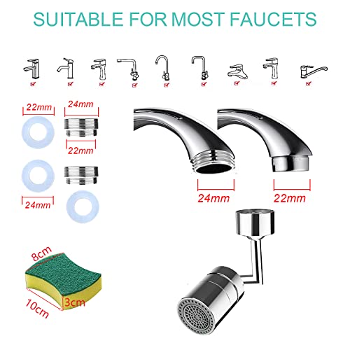 2 Mode 720 Degree Swivel Universal Faucet Splashback Sink Attachment, Kitchen and Bathroom Faucet Extender, Faucet washface Adapter(1pcs)