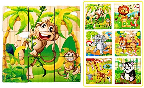 elecnewell Wooden Cube Puzzle with Storage Tray - 6 Puzzles in 1 (9 pcs)
