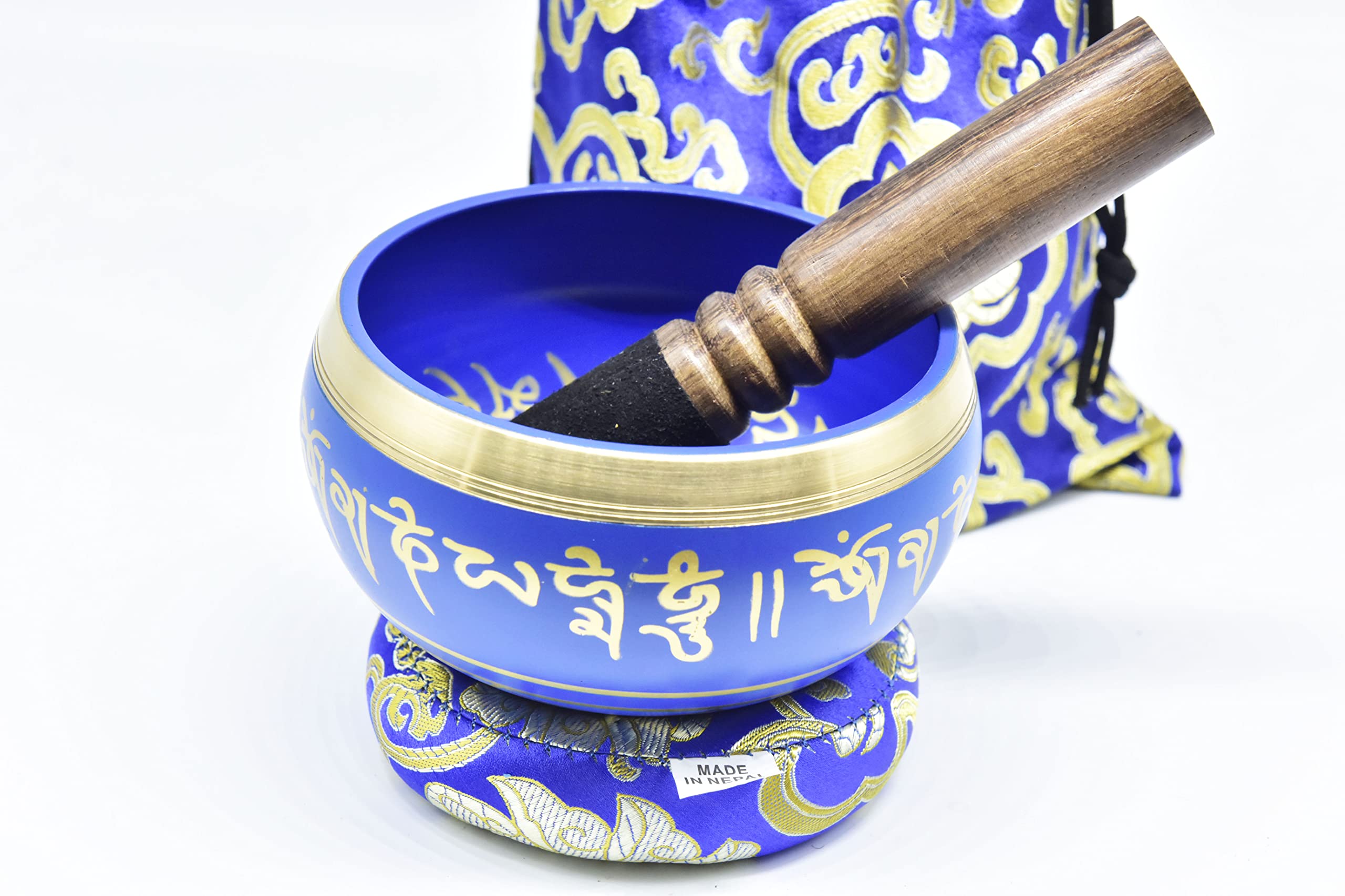 5 Inch Tibetan Meditation Yoga Singing Bowl Set with free,wooden Mallet Silk Cushion and Carry bag from Nepal, Singing bowls.