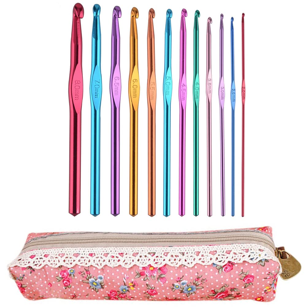 12 Sizes Crochet Hooks Set, Aluminum Handle Knitting Needles for Arthritic Hands, Crochet Needles for Knitting Craft Weave Yarn, Extra Long Crochet Kit