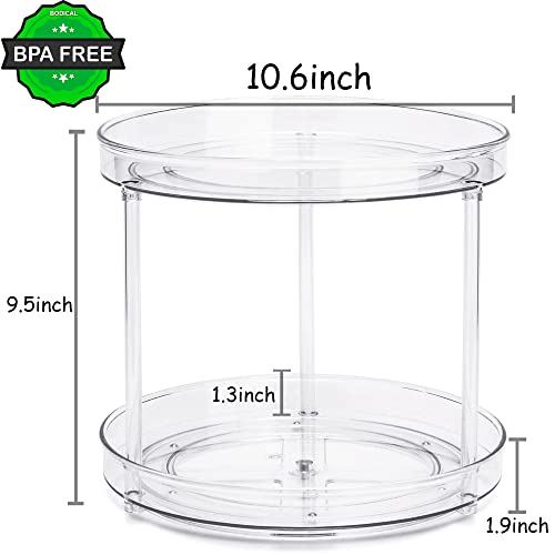 2 Tier Lazy Susan Bathroom Organizer Countertop,10.6inch Perfume Tray Makeup Skincare Organizers, Lazy Susan Turntable for Cabinet, Bathroom, Medicine Cabinet Organizer Spice Rack Organizer -Clear