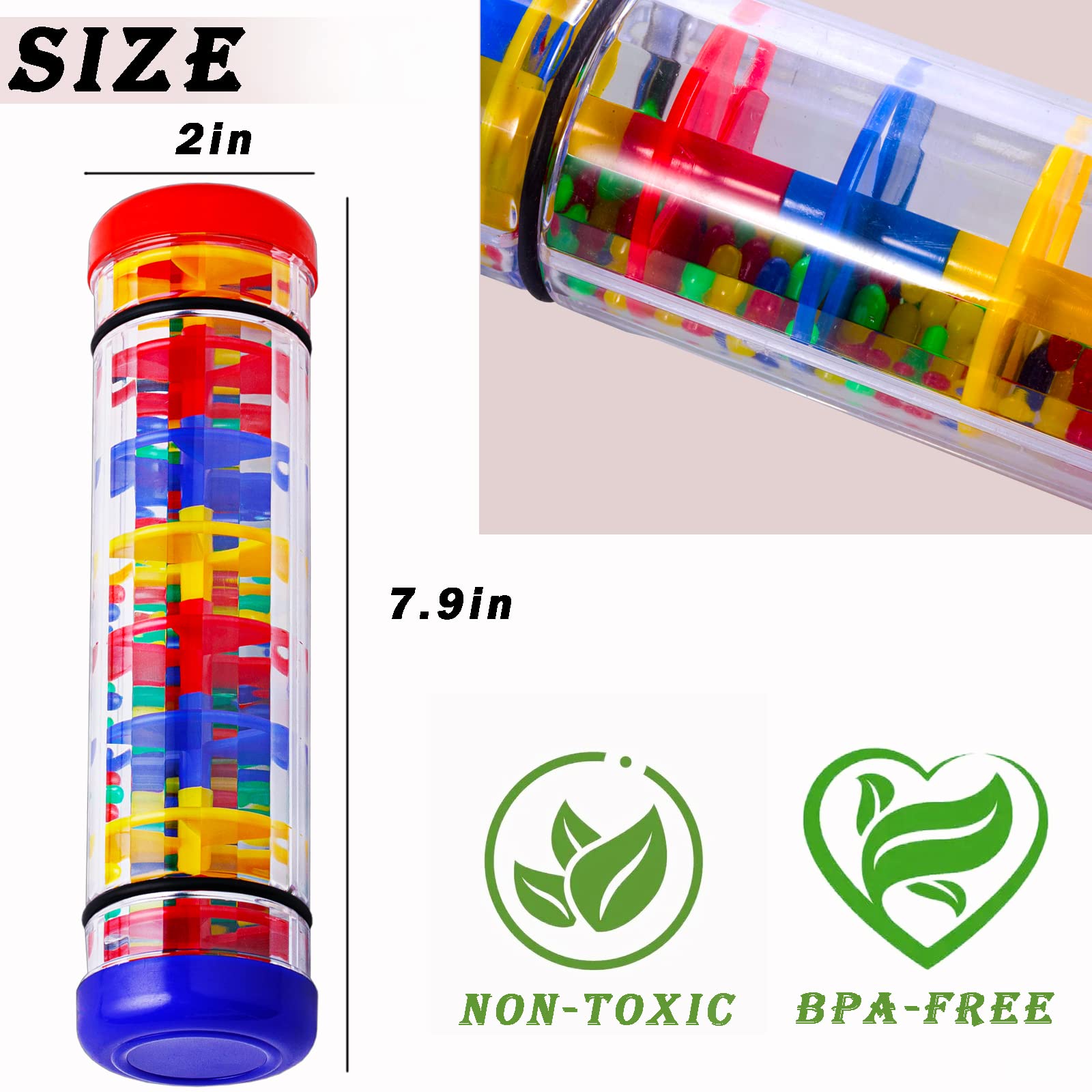 2 Pack Rainmaker Toy, Beaded Raindrops Rainmaker, Rainmaker Stick, Developmental Sensory Shaker, Musical Instrument for Babies,Toddlers and Kids
