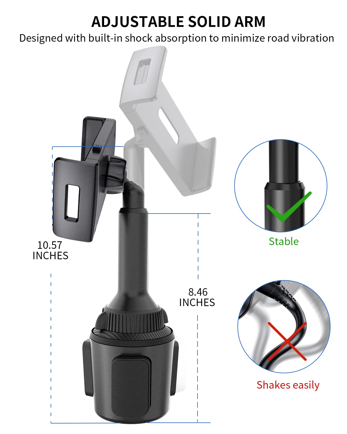 APPS2Car Tablet Holder for Car, Car Tablet Mount with Adjustable Clamp (Up to 8.3"), 10.57" Height Adjustable iPad Holder for 4.3"-11" Cell Phones & Tablets, Perfect Travel Companion