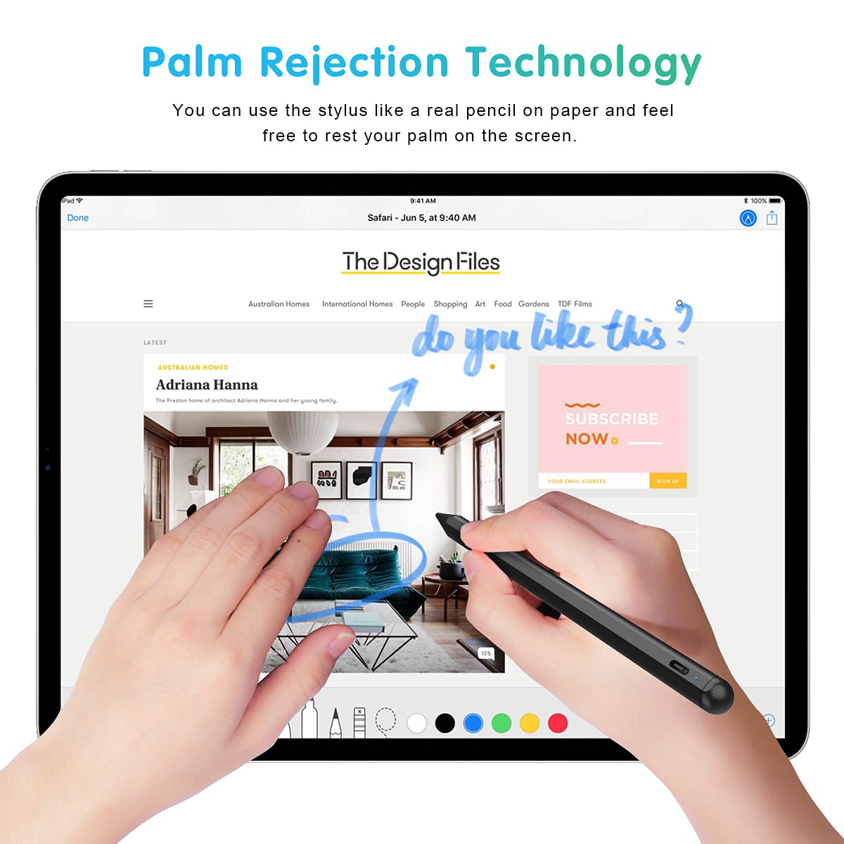 Stylus Pencil for iPad 10th & 9th Generation, Active Pen with Palm Rejection Compatible with 2018-2023 Apple iPad 10/9/8/7/6th Gen/iPad Pro 12.9 &11 inches/iPad Pro 6/5/4th Gen/iPad Air 5/4/3 Gen