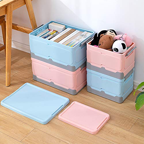 Durable Plastic Folding Storage Box Organizer with Lids, Folding Plastic Stackable, Containers for Home & Garage Organization (Blue)