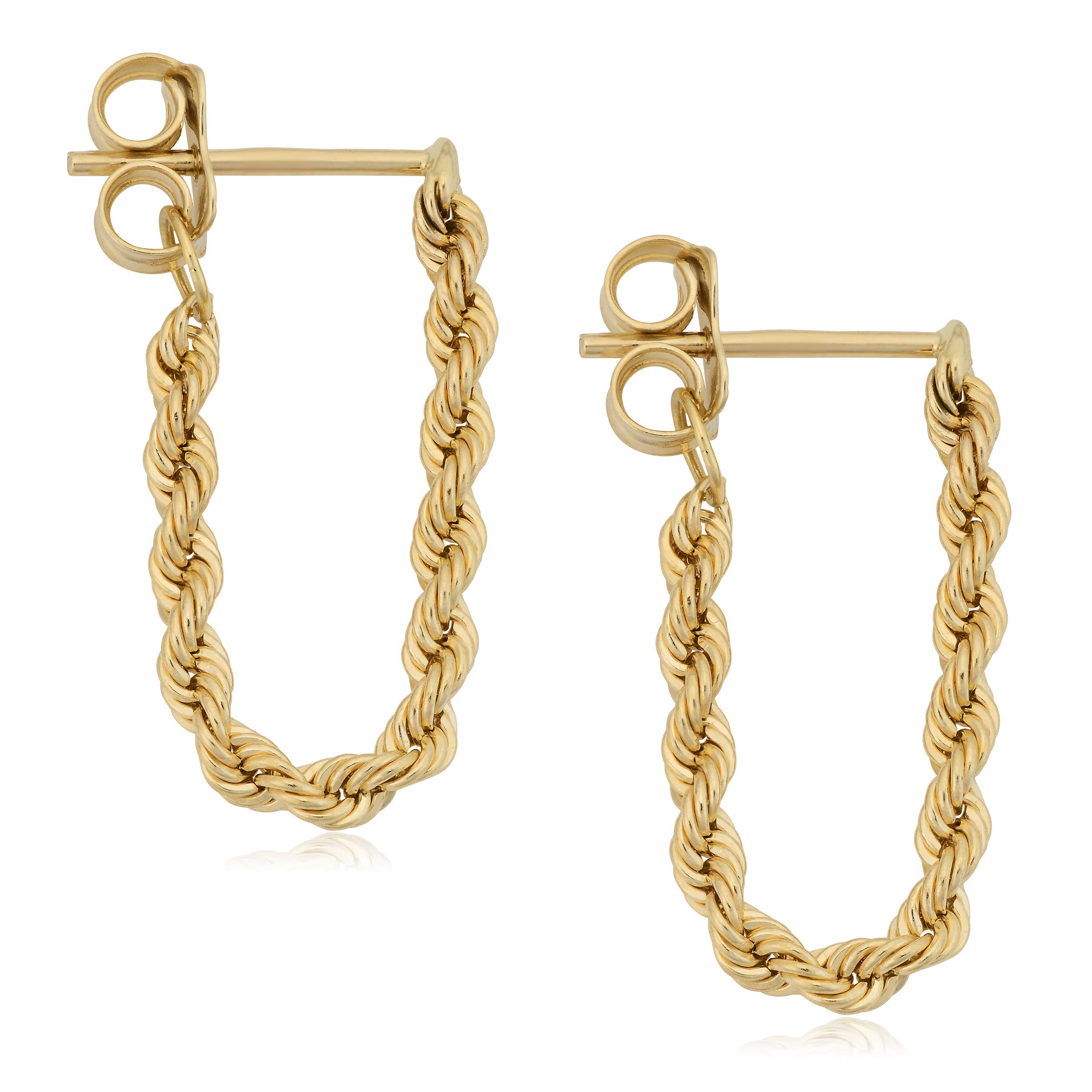 10k Yellow Gold Rope Chain Earrings Minimalist Jewelry For Women