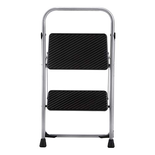 Amazon Basics Folding Step Stool - 2-Step, Steel, 200-Pound Capacity, Grey and Black