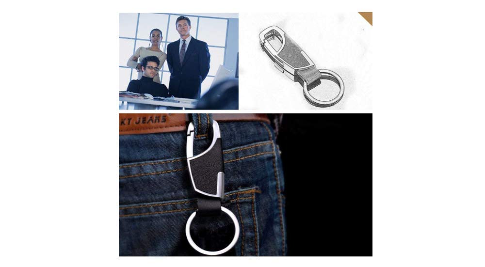 2PCS Stainless Steel Key Chain with Leather Heavy Duty Home Office Car Keychain with Key Ring Key Holder for Men and Women-Brown & Black