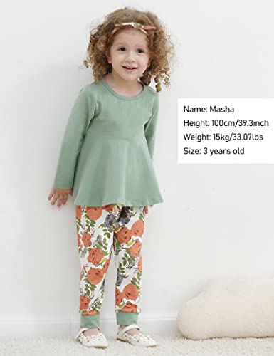 bilison Toddler Baby Girl Clothes Solid Color Ruffle Tops Floral Pants with Headband Outfit Set