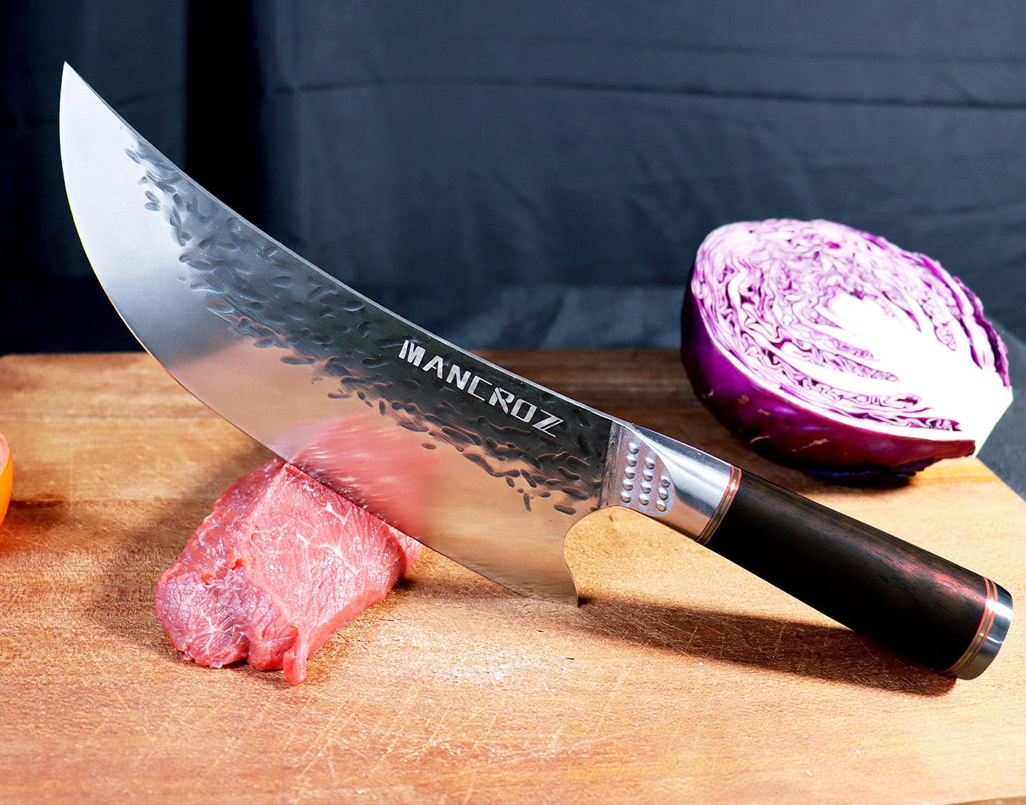 MANCROZ 8 Inch Butcher Boning Knife With Leather Sheath Stainless Steel Meat Cleaver Knife Hand Forged Chef Knives For Kitchen Outdoor BBQ Camping…