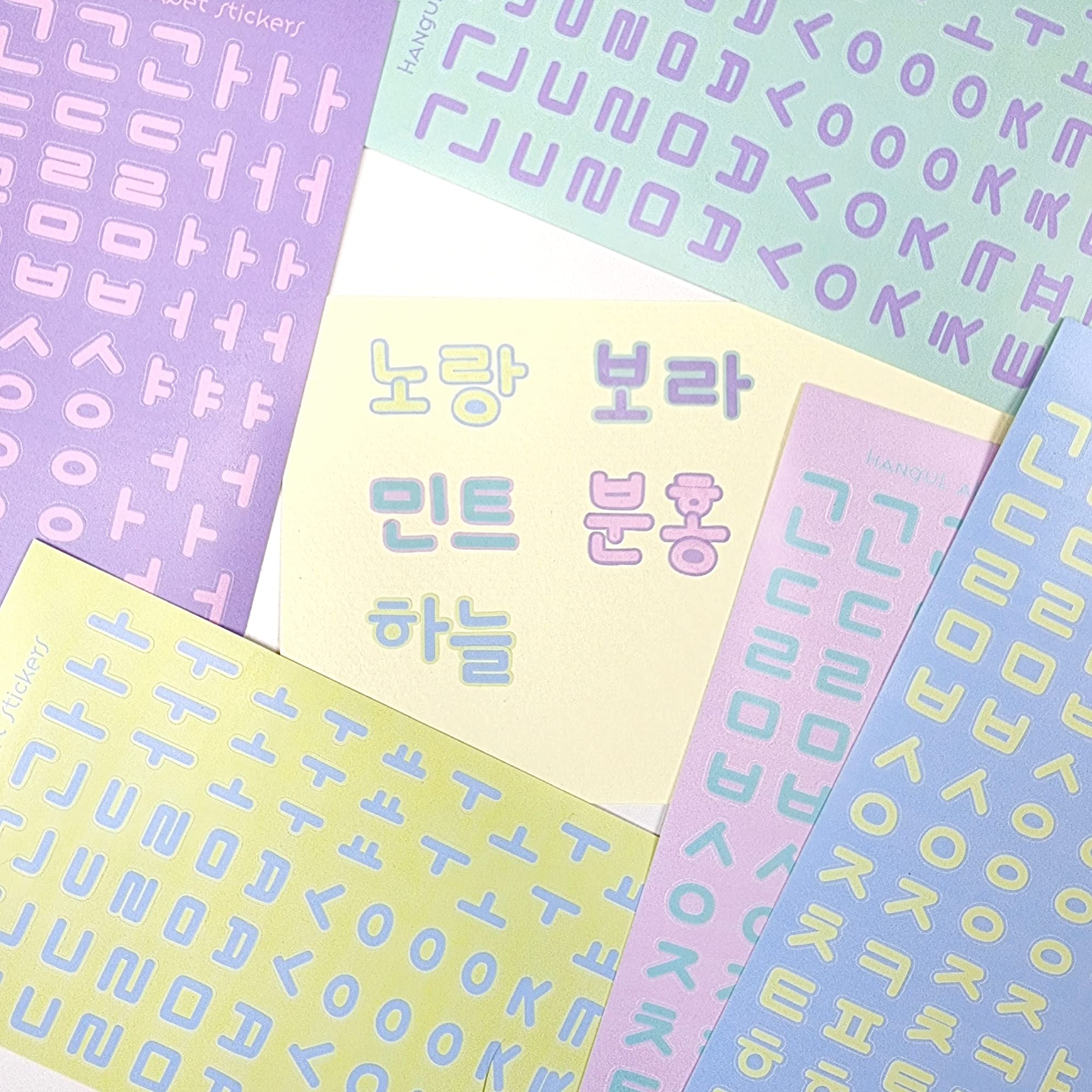 10PCS Pastel Korean and English Alphabet Sticker Sheets, Hangul Letter Sticker Bundle 5 Colors