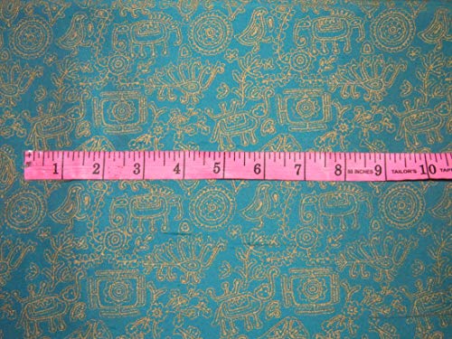 100% Silk Dupion Fabric Blue with Gold Print 40" 27mm DupPr40[1]