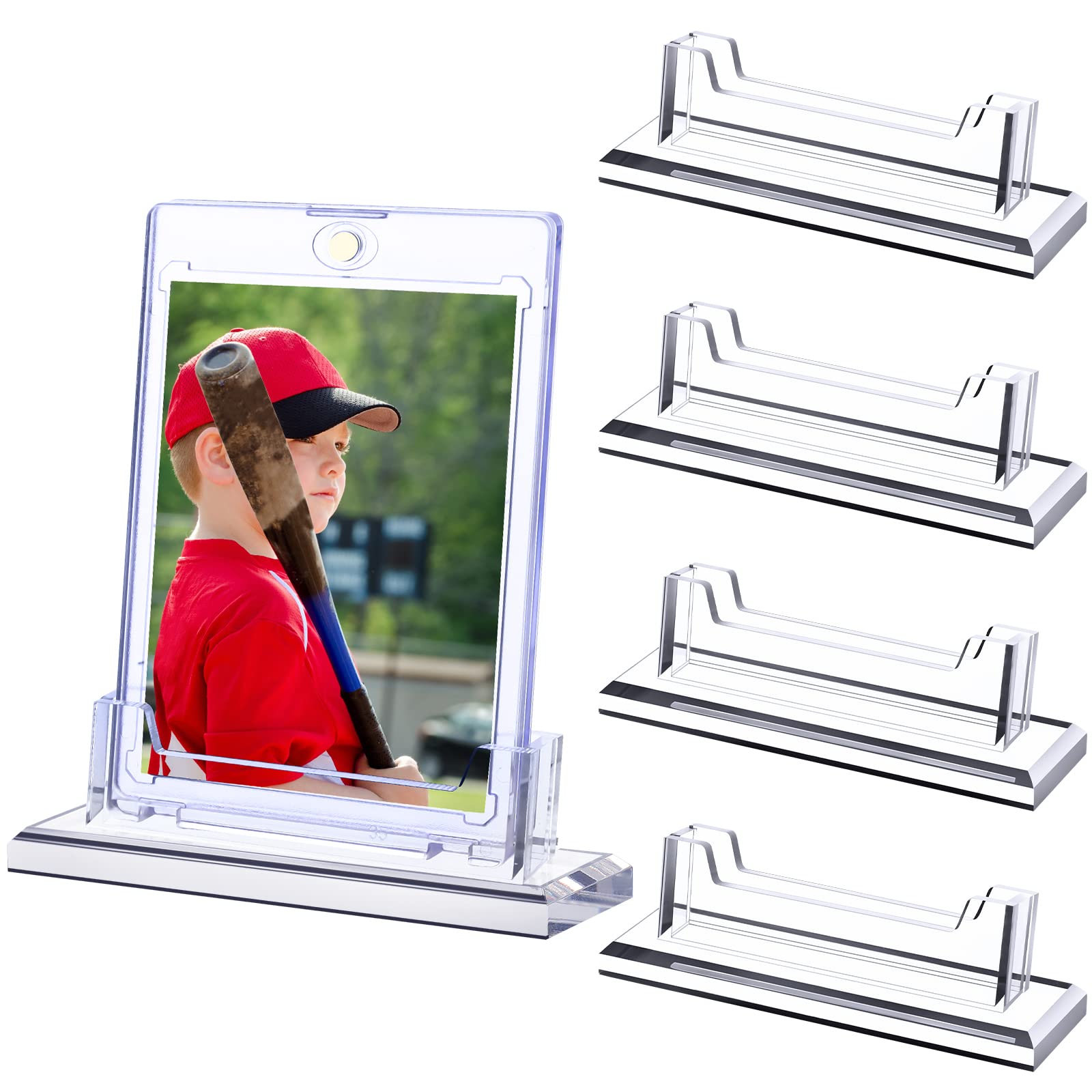 4 Pack Magnetic Card Holder Base Trading Card Stand Protector Card Sleeves Protector Case Base for Trade Card Holder Case Standard Cards, Baseball Card Display (Fits 130PT Magnetic Card Holder)
