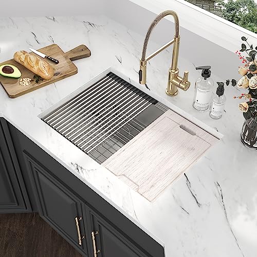 27 Undermount Kitchen Sink - Kichae 27"x19" Kitchen Sink Ledge Workstation Stainless Steel 18 Gauge Single Bowl Under Counter Sink Basin All In One Deep Sink With Cutting Board
