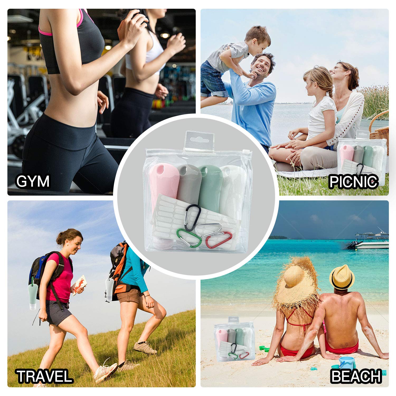 aoyeious Silicone Travel Bottles Set, Leak Proof Squeezable Portable Tubes Travel Size Toiletries Containers, Travel Tube Sets Cosmetic Toiletry Containers for Shampoo Lotion Soap- 4 Pack (3 fl. oz)