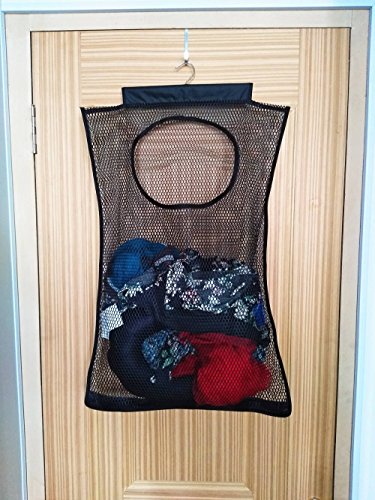 ALYER Breathable Mesh Laundry Hamper,Foldable Hanging Storage Basket,Portable Space Saving Storage Bag (Black)