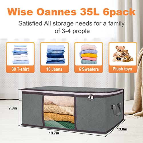 35L Practical Size Clothes Storage Bags with Clear Window, Double Zippers, Storage Bins for Under Bed, Closet Organizers and Storage Containers for Blankets Clothing Baby Clothes, 6 Pack, Grey