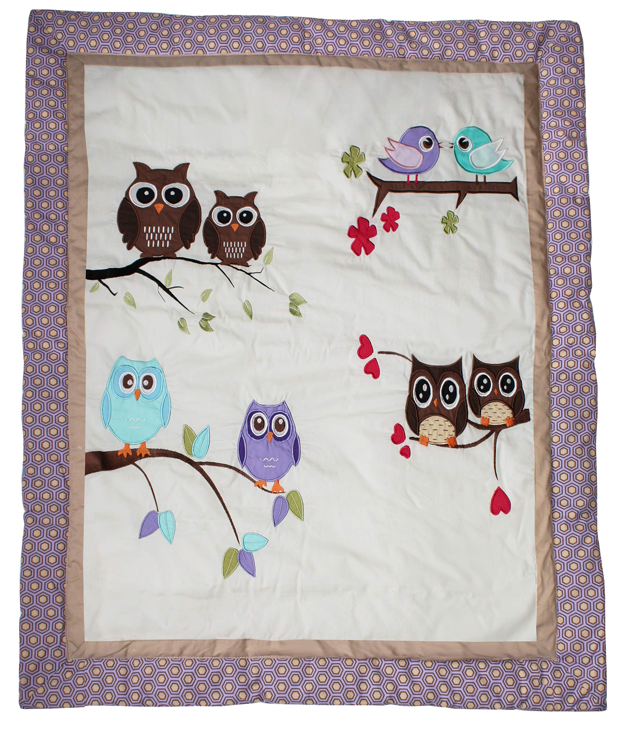 BabyFad Owl Purple 9 Piece Baby Crib Bedding Set 100% Cotton