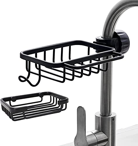 2 in 1 Faucet Sponge Holder,Kitchen Sink Detachable Hanging Organizer and Shower Organizer and Wall Mounted Soap Dish Holder for Kitchen Bathroom with Hook and Bar
