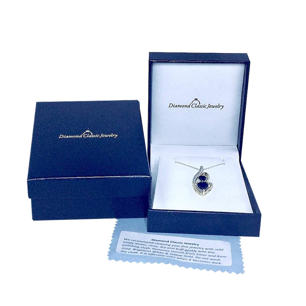 10kt Yellow Gold Lab Created Blue Sapphire Heart Necklace Diamond Accent - 18 Inch Chain