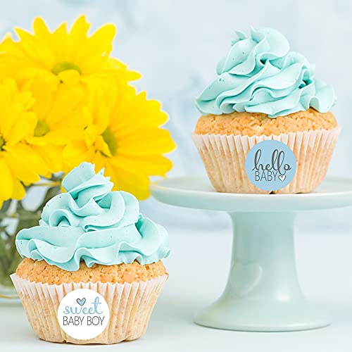 270 PCS Blue Baby Shower Stickers, 6 Design Self Adhesive Circle Label Stickers, Baby Shower Envelope Seals Candy Stickers,Baby Shower Party Chocolate Stickers,Candy Stickers.(015)