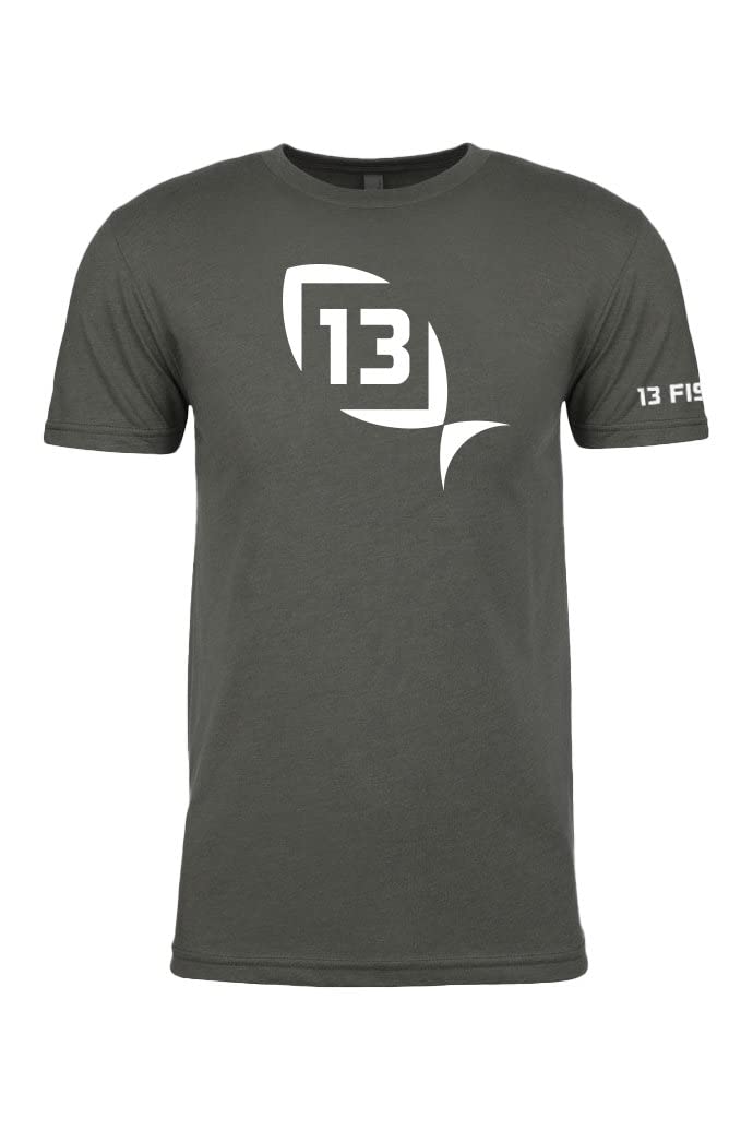 13 FISHING Men's Regular Classic Lifestyle T-Shirt, Gray/White, Large