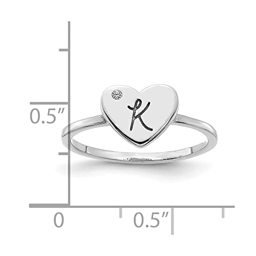 14K White Gold Initial Heart with Natural Diamond Signet Ring Size 8.5 GLD-AZ-10XNR125W