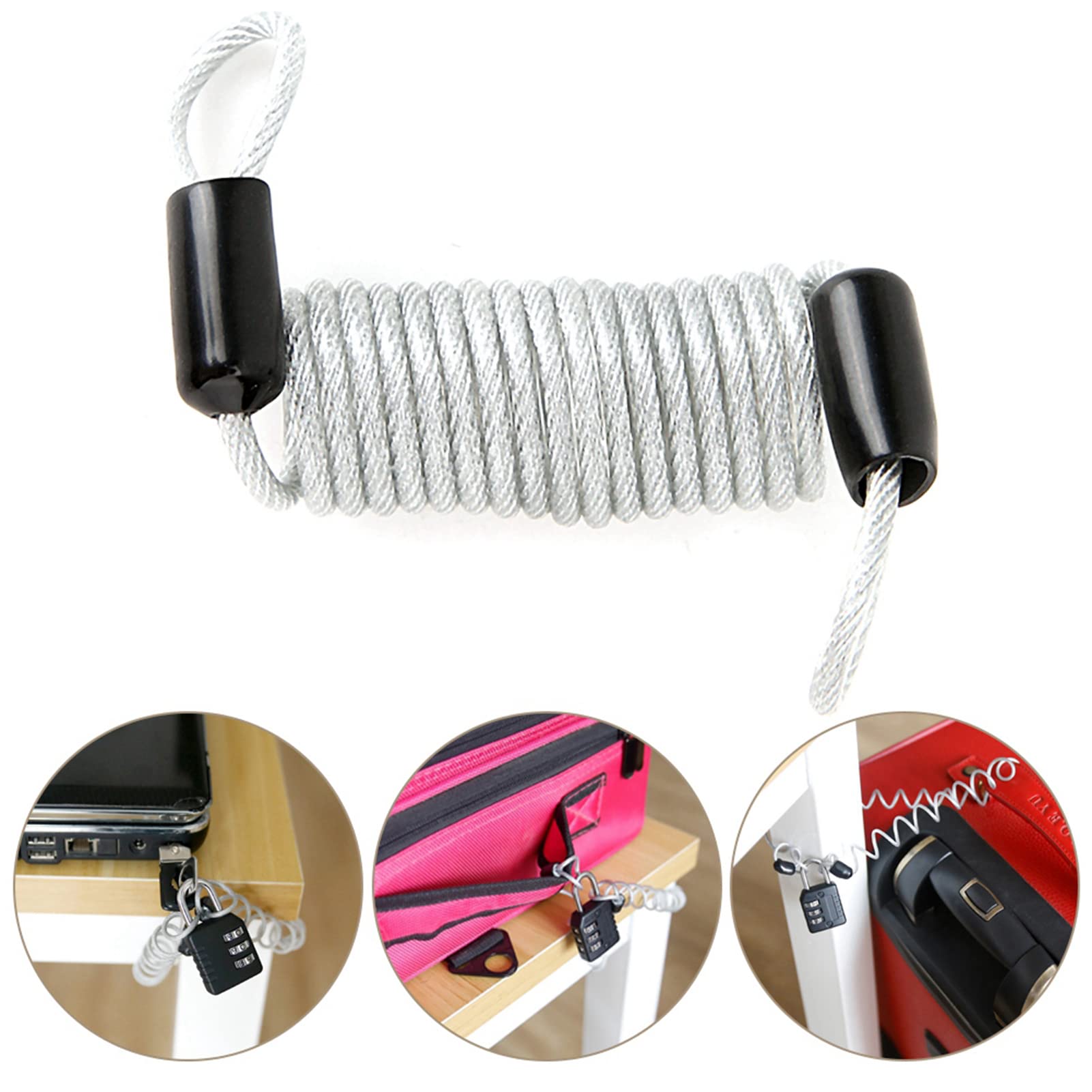1m Bike Lock Cable, Double Loop Flexible Anti Theft Steel Wire Security Cable for Luggage Bicycle Disc Chain Helmet