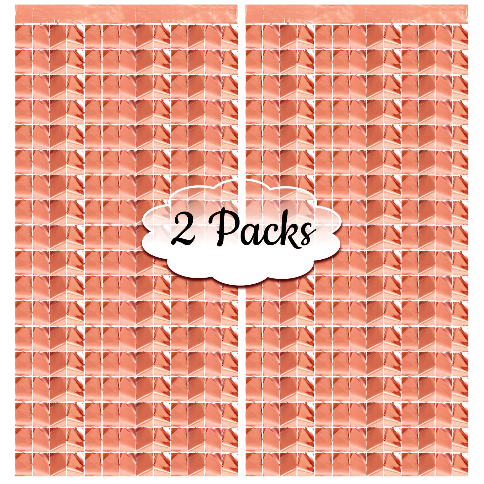 2 Packs 3.3x6.6 Feet Foil Fringe Curtains, UNIIDECO Metallic Rose Gold Birthday Square Sequin Tinsel Photobooth Photo Backdrop, Bridal Wedding Engagement Bachelorette Party Decorations Streamers