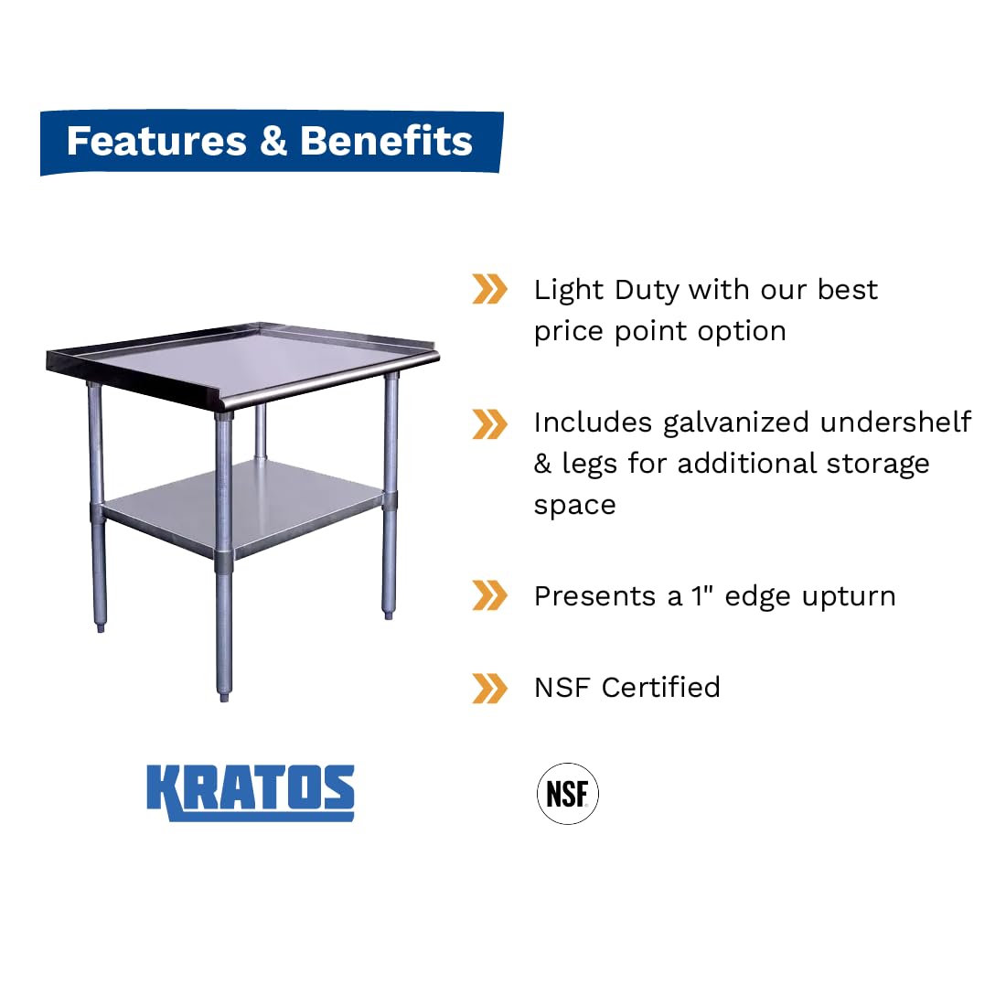 Kratos Stainless Steel Kitchen Equipment Stand 24"x30" with Undershelf, NSF Worktable for Restaurants - 18ga/430SS