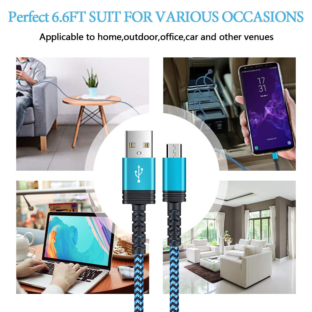 AILKIN Micro USB Cable 6ft Long, Best Replacement USB to Micro-USB Android Cord Fast Charging for Kindle Fire Tablets and Kindle E-Readers Kindle Paper White, HD, HDX, 7, 8, 10