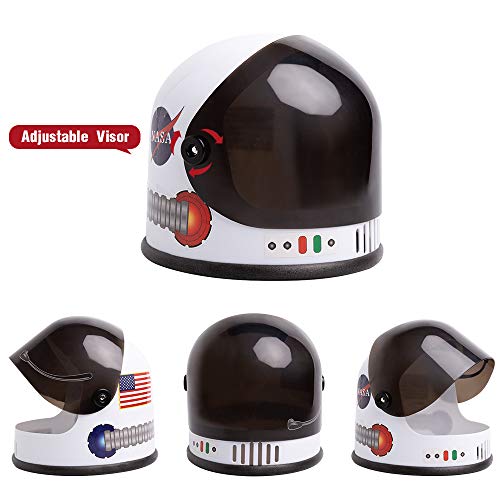 eccbox Kids Astronaut Costume Space Suit Role Play Dress Up with Movable Visor Helmet (White Costume with Helmet, 7-8)