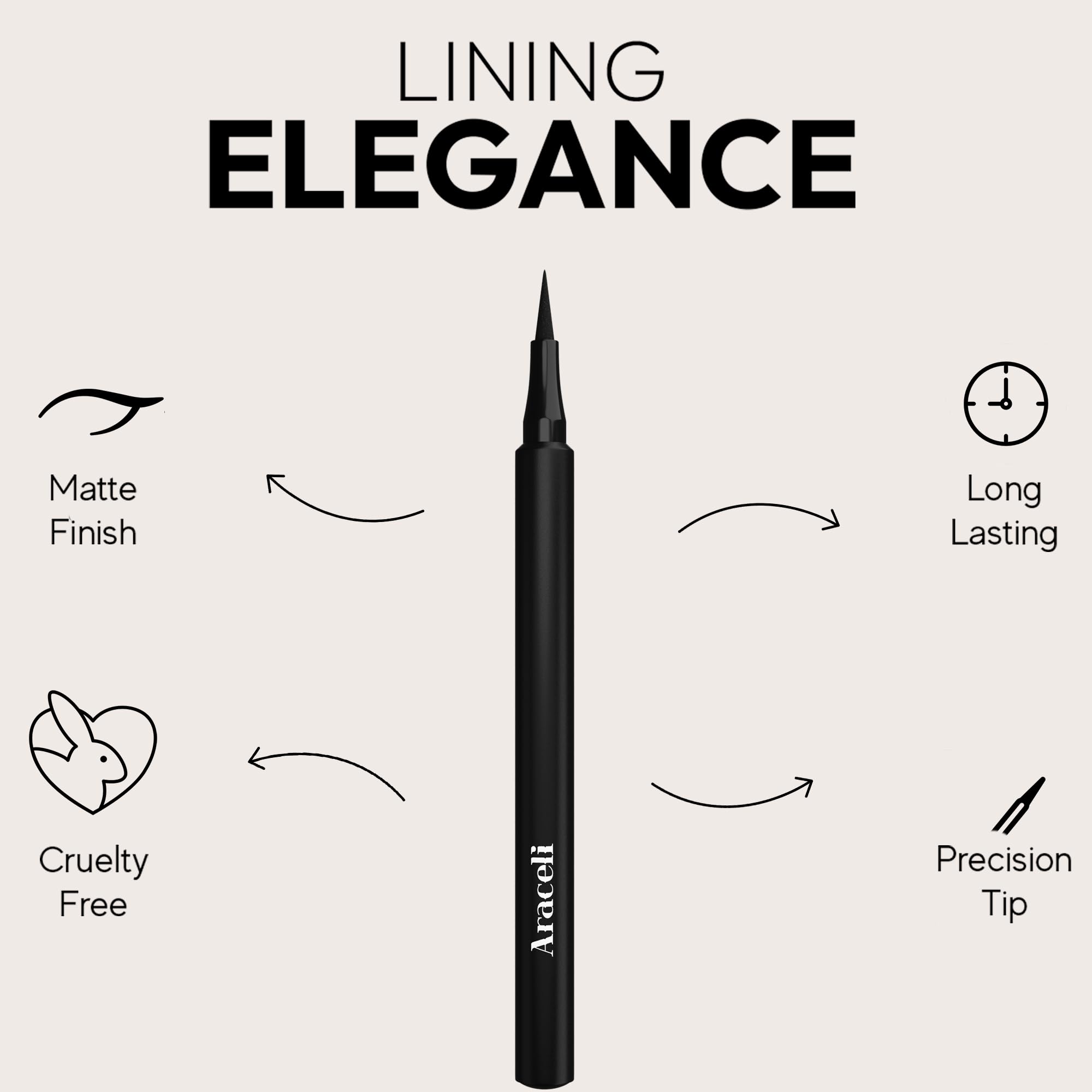 Aracelli Beauty Water Resistant Long-Lasting Eyeliner Pen - Precision Liquid Eye Liner with Smudge-Proof Formula - Easy Glide & Quick Dry - Perfect for Cat Eye & Winged Looks - Brown
