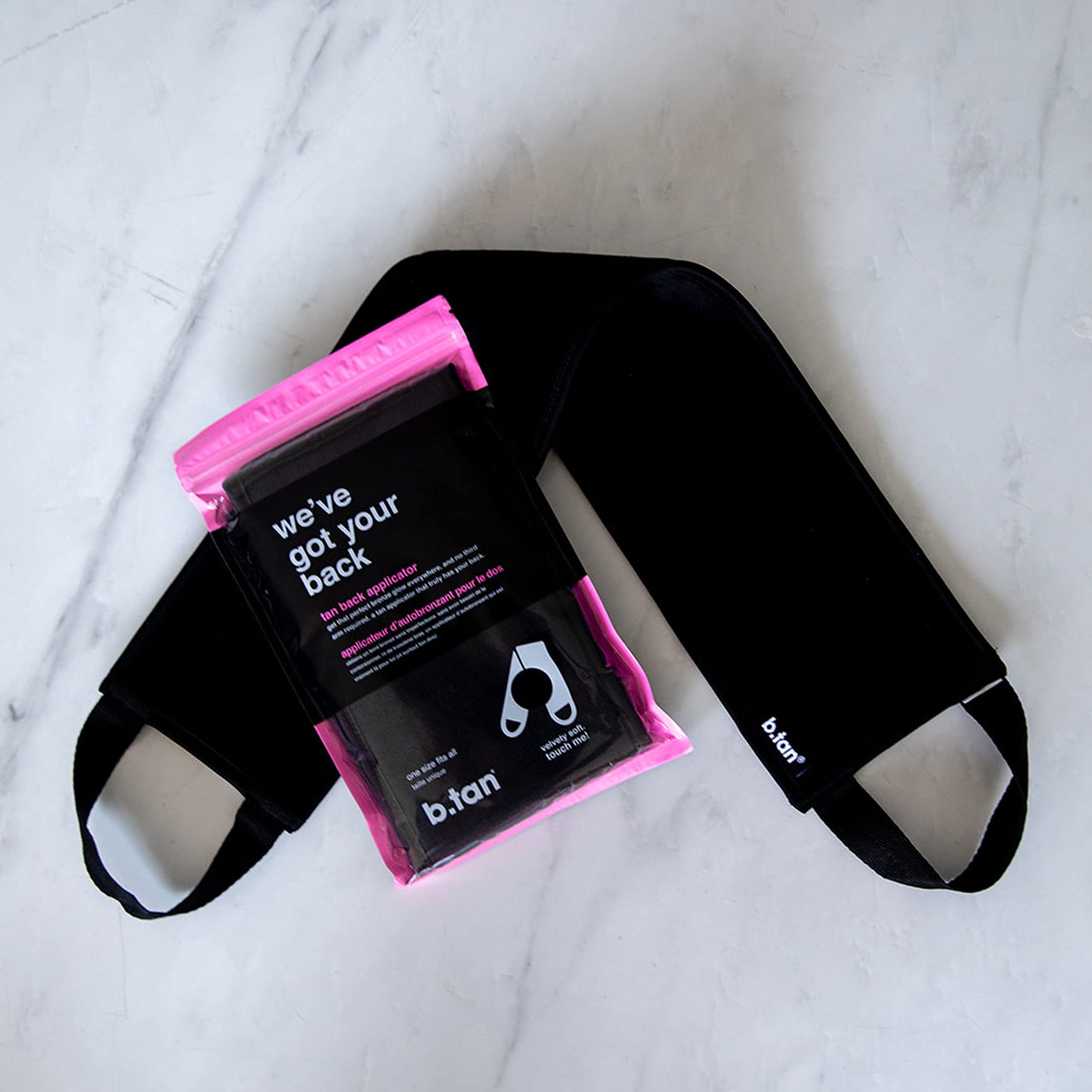 b.tan Back Self Tanning Applicator | We've Got Your Back - Best Sunless Tanner Body Mitt w/Handles, Streak-Free, Velvety Soft, Reusable, Washable, Great for Foam, Mousse, Gradual Lotion, & Drops