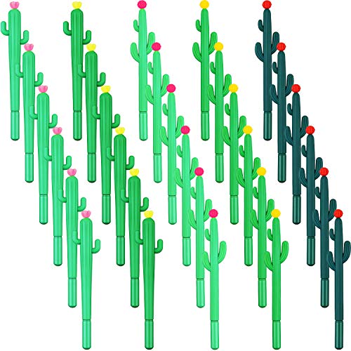 30 Pieces Cactus Pens Cactus Shaped Rollerball Pens Cactus Black Gel Ink Pens Writing Pen for Office School Home Writing Valentine's Day Gift Supplies, 5 styles