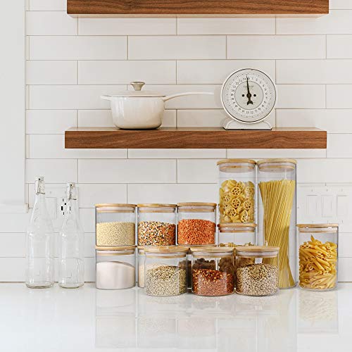 ECOEVO Glass Jars with Bamboo Lids, Glass Food Jars and Canisters Sets, 9 Pack of 16oz