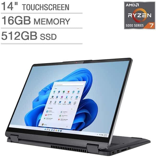 2022 Lenovo IdeaPad 5 Pro Laptop, 14" 2K (2240 x 1400) IPS 100% sRGB 16:10 Touch Display, AMD Ryzen 5 5600U,16GB RAM, 512GB PCIe SSD, Two Type-C Port, Webcam, Backlit KB, Win 11