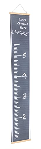 Height Growth Chart for Kids - Love Grows Here Height Growth Farmhouse Decor Height Chart for Kids Wall Decor Wall Hanging Kids Growth Chart Tape Measure Roll Up Growth Chart for Wall Decor (Black)