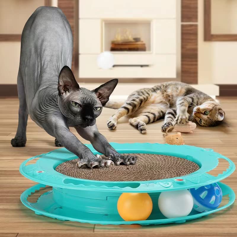 3 in 1 Cat Toy,Cat Scratcher Toy,Cat Ball Toy, Turntable Roller Track with Ball ,Cat Toy,Cat IQ Training(1 Pack with Two Mouse Play Toy)