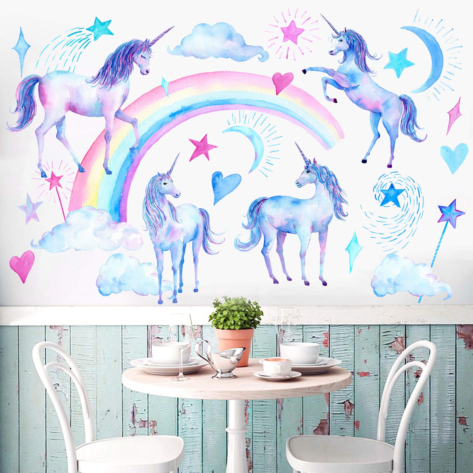 Unicorn Wall Decor Stickers, Large Size Unicorn Wall Decals for Girls Bedroom Kids Nursery Rainbow Decorations (#1)