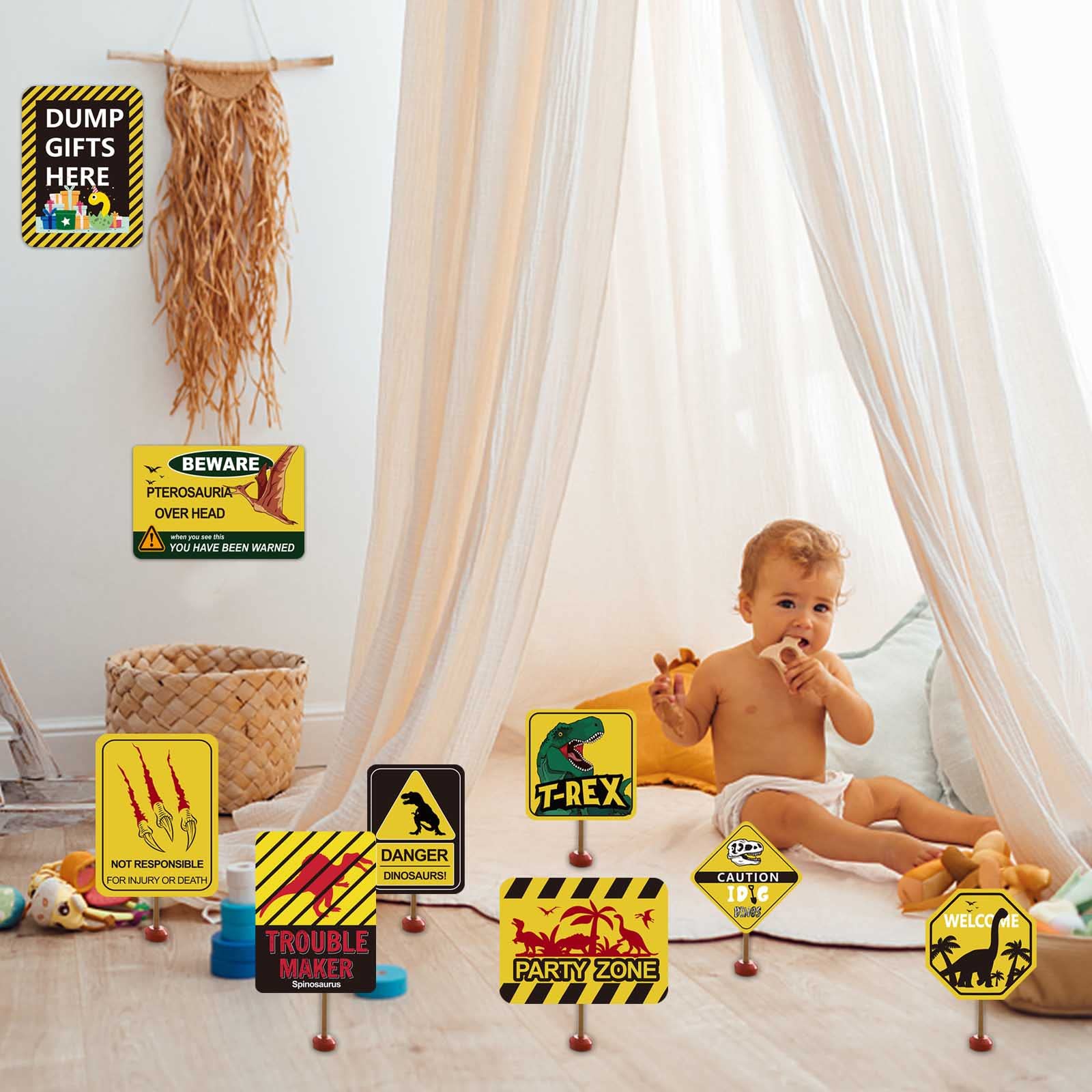 13 pcs Dinosaur Birthday Party Supplies, Dinosaur Party Decorations for Boys Kid Birthday Party Baby Shower,11.8 inch Dinosaur Theme Party Wall Decor Signs with Yellow Caution Tape