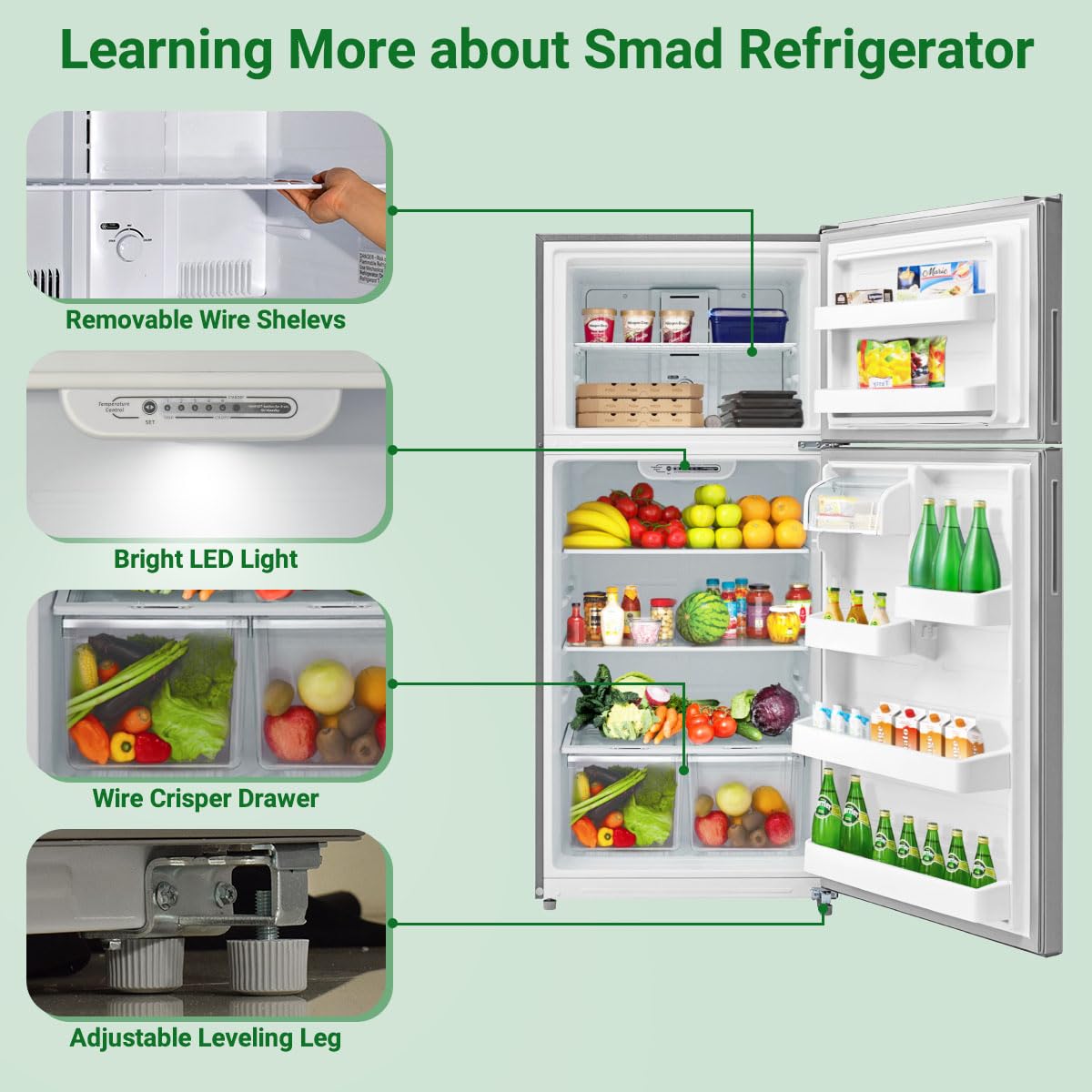 18 Cu. Ft. Full Size Refrigerator with freezer, 30" Top Freezer Refrigerator, Apartment Size Refrigerator with Reversible Door, Garage Ready Refrigerator Stainless Steel