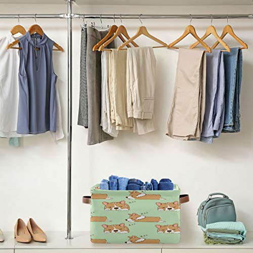 Animal Dog Corgi Cute Storage Bins Canvas Fabric Storage Basket Collapsible Storage Cube Box with Handles for Clothes, Book, Toys, Shelf, Gift Baskets, 2PC
