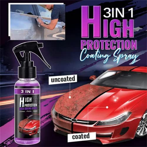 3 in 1 High Protection Quick Car Coating Spray, Ceramic Coating Fortify Quick Coat Car Wax Polish Spray for Cars, Plastic Parts Refurbish Agent, 3 in 1 high protection car coating spray (100 ML, 2PCS)