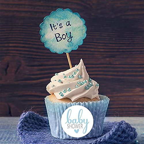 270 PCS Blue Baby Shower Stickers, 6 Design Self Adhesive Circle Label Stickers, Baby Shower Envelope Seals Candy Stickers,Baby Shower Party Chocolate Stickers,Candy Stickers.(015)