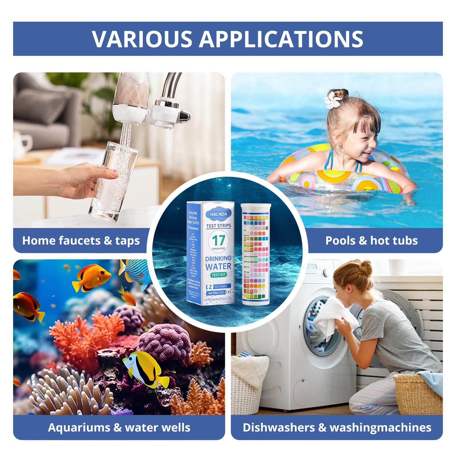 17 in 1 Drinking Water Test Kit-125 Strips+2 Bacteria Tests,Home Water and Well Water Testing Kit,pH, Hardness, Chlorine, Lead, Iron, Copper, Nitrate, Nitrite Test Kit
