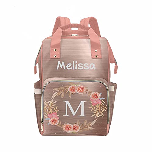 InterestPrint Personalized Pink Floral Diaper Backpack Personalized Mommy Nursing Baby Bags Nappy Bag Casual Travel BackPack for Mom Girl