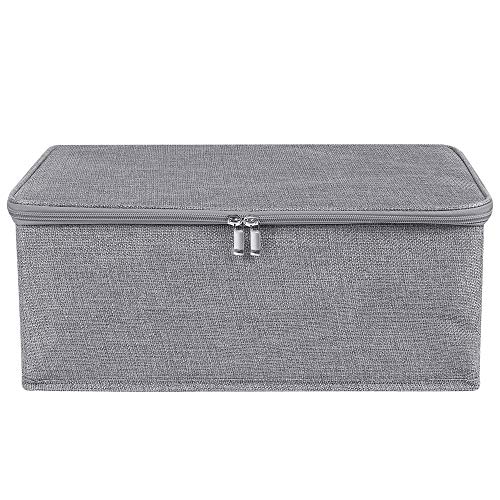 ANMINY Storage Bins with Zipper Lid Storage Boxes with Handles PP Plastic Board Foldable Lidded Cotton Linen Fabric Home Cubes Baskets Closet Clothes Toys Organizer Containers - Gray, Small Size